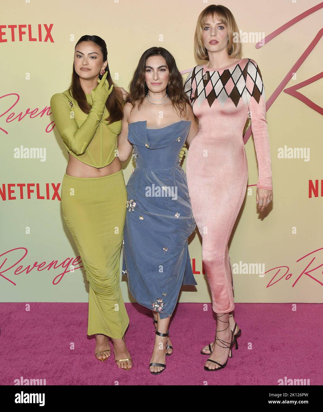 (L-R) Camila Mendes, Jennifer Kaytin Robinson and Maya Hawke at Netflix ...