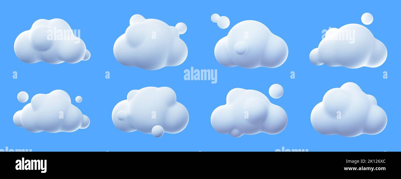 3d render white clouds, fluffy spindrift or cumulus eddies. Flying ...