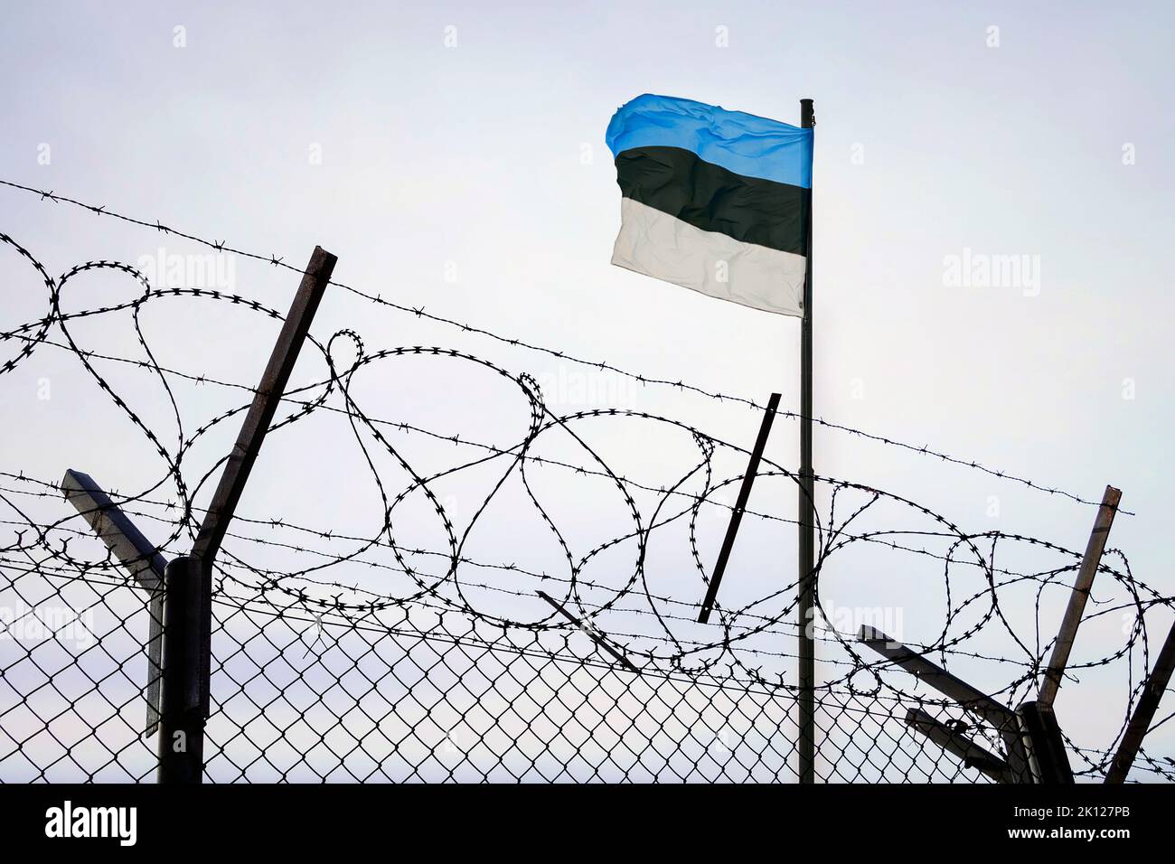 Concept of estonia closed borders with flag and wire fence. Ukraine ...