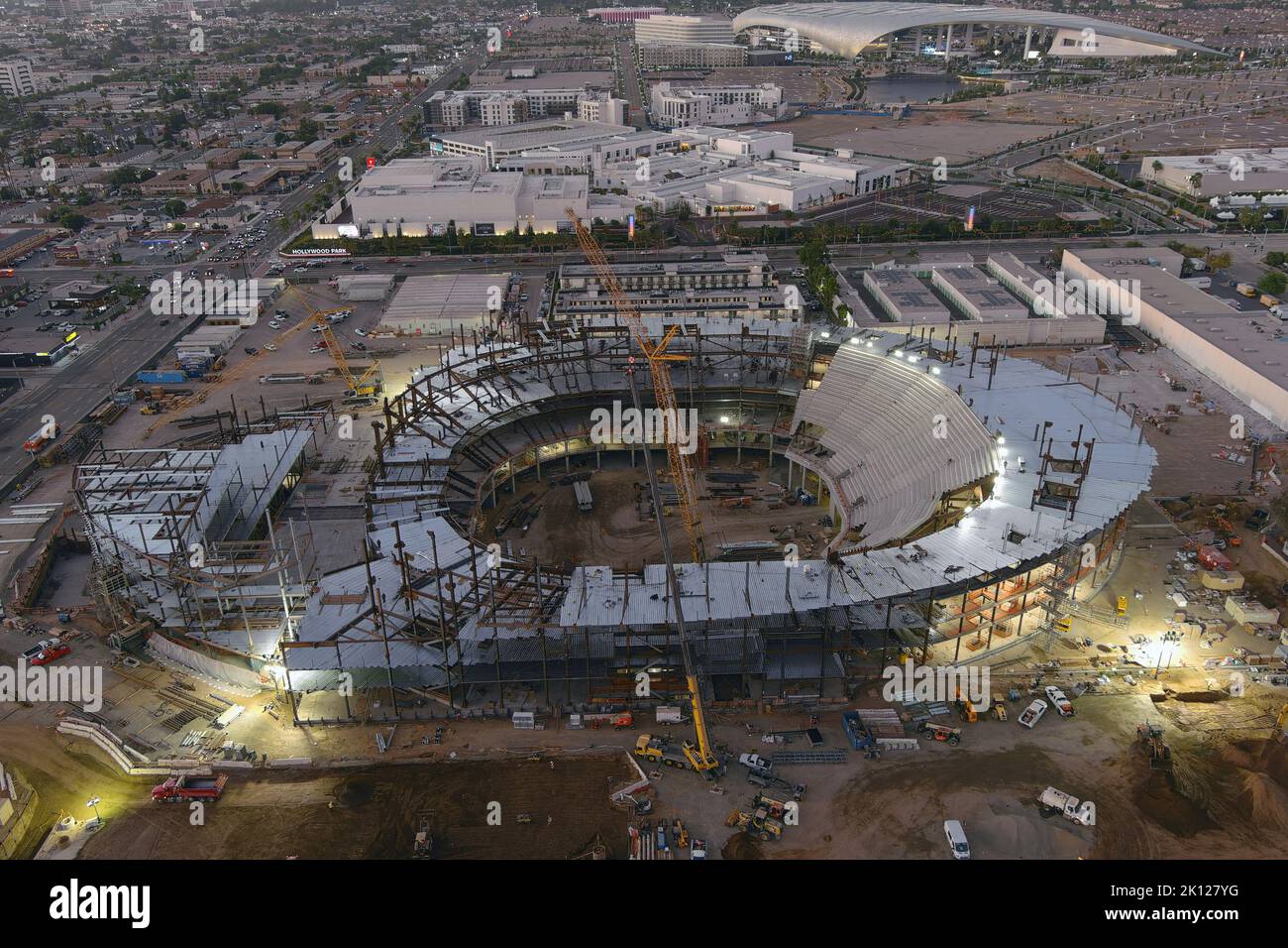 A general overall aerial view of the Intuit Dome construction site with ...