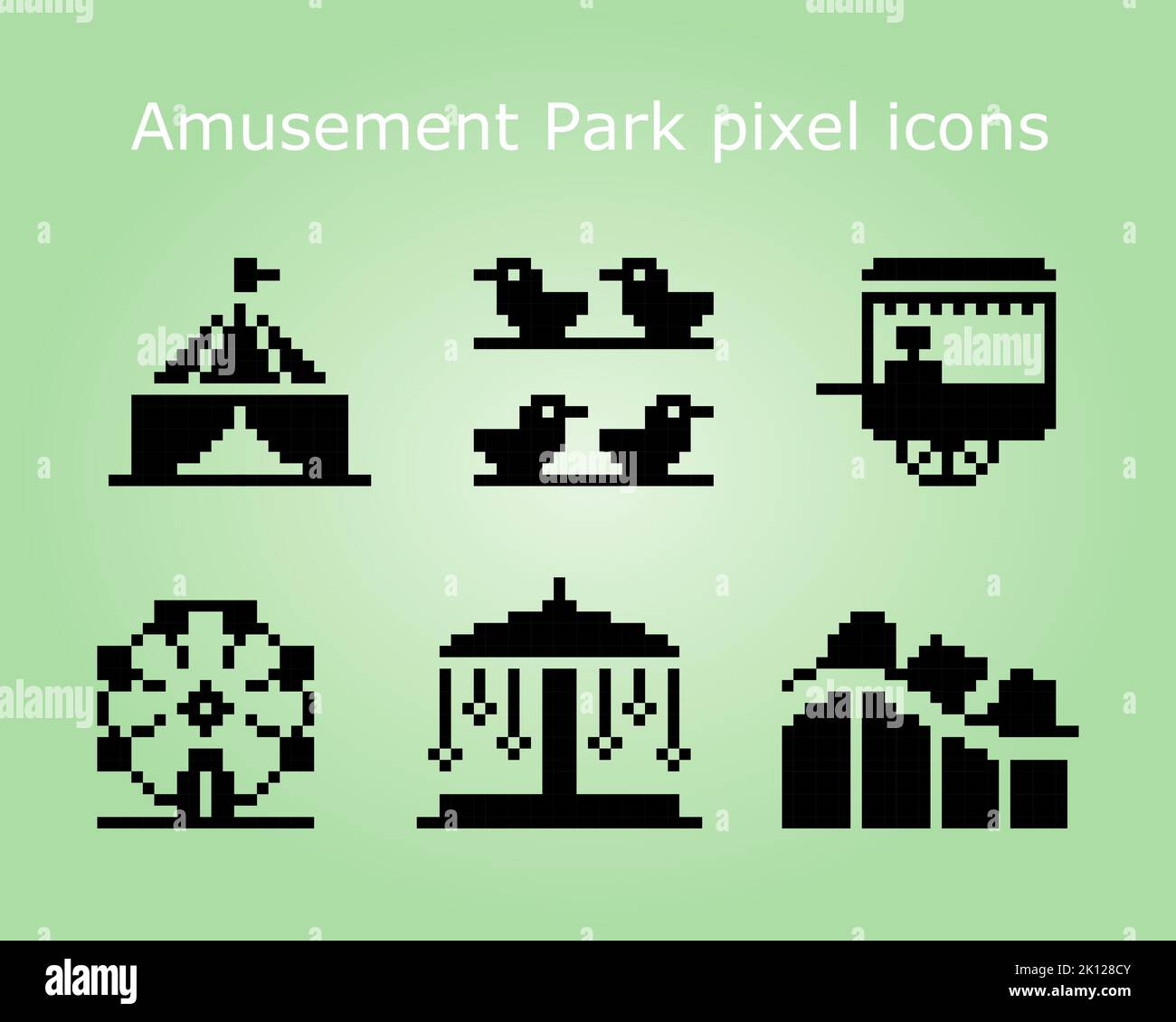 8 bit pixel the amusement icons in vector illustrations for cross ...