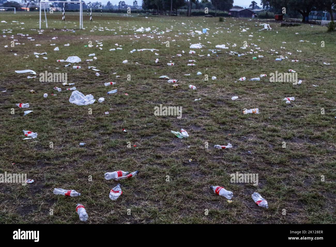 Nakuru, Kenya. 13th Sep, 2022. Coca-cola branded plastic bottles litter ...