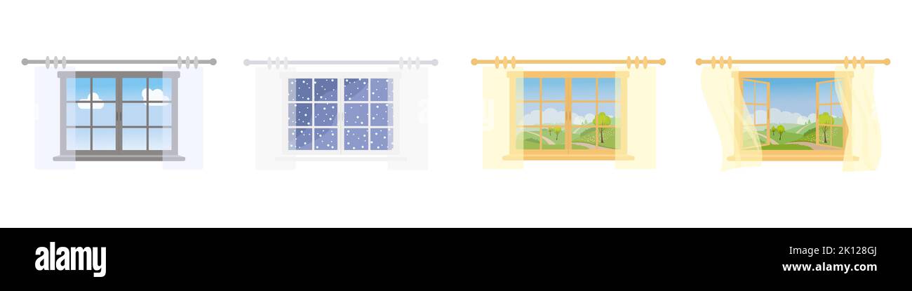 Set of open and closed windows on white background. Vector illustration ...