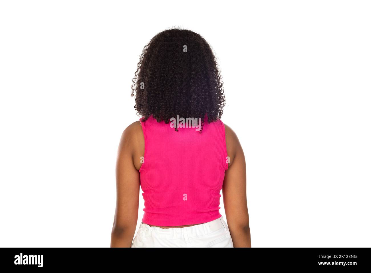 Beautiful african american woman with afro hair wearing pink t-shirt ...