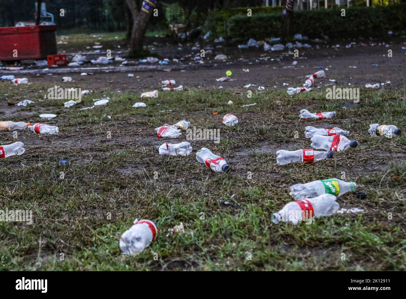 Nakuru, Kenya. 13th Sep, 2022. Cocacola-branded plastic bottles litter ...