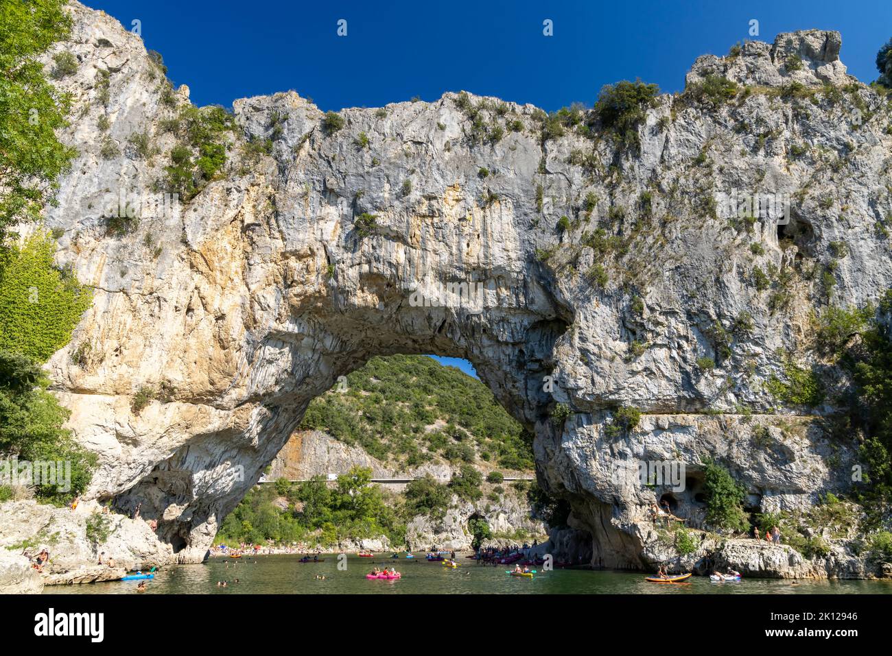 Pont d'Arc, stone arch over Ardeche river, Auvergne-Rhone-Alpes, France ...
