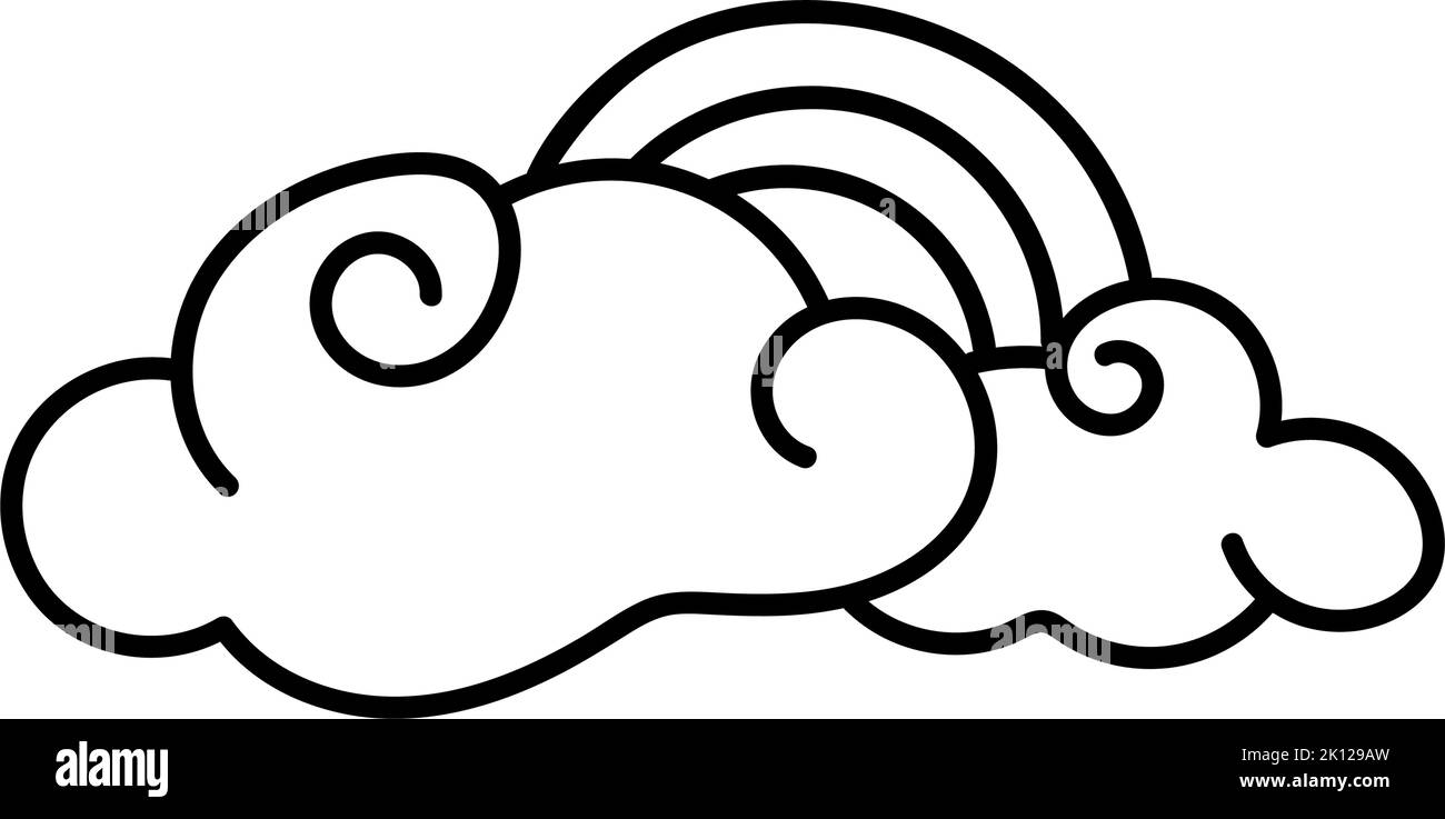 Clouds with rainbows, drawn elements in doodle style. Nature phenomenon ...