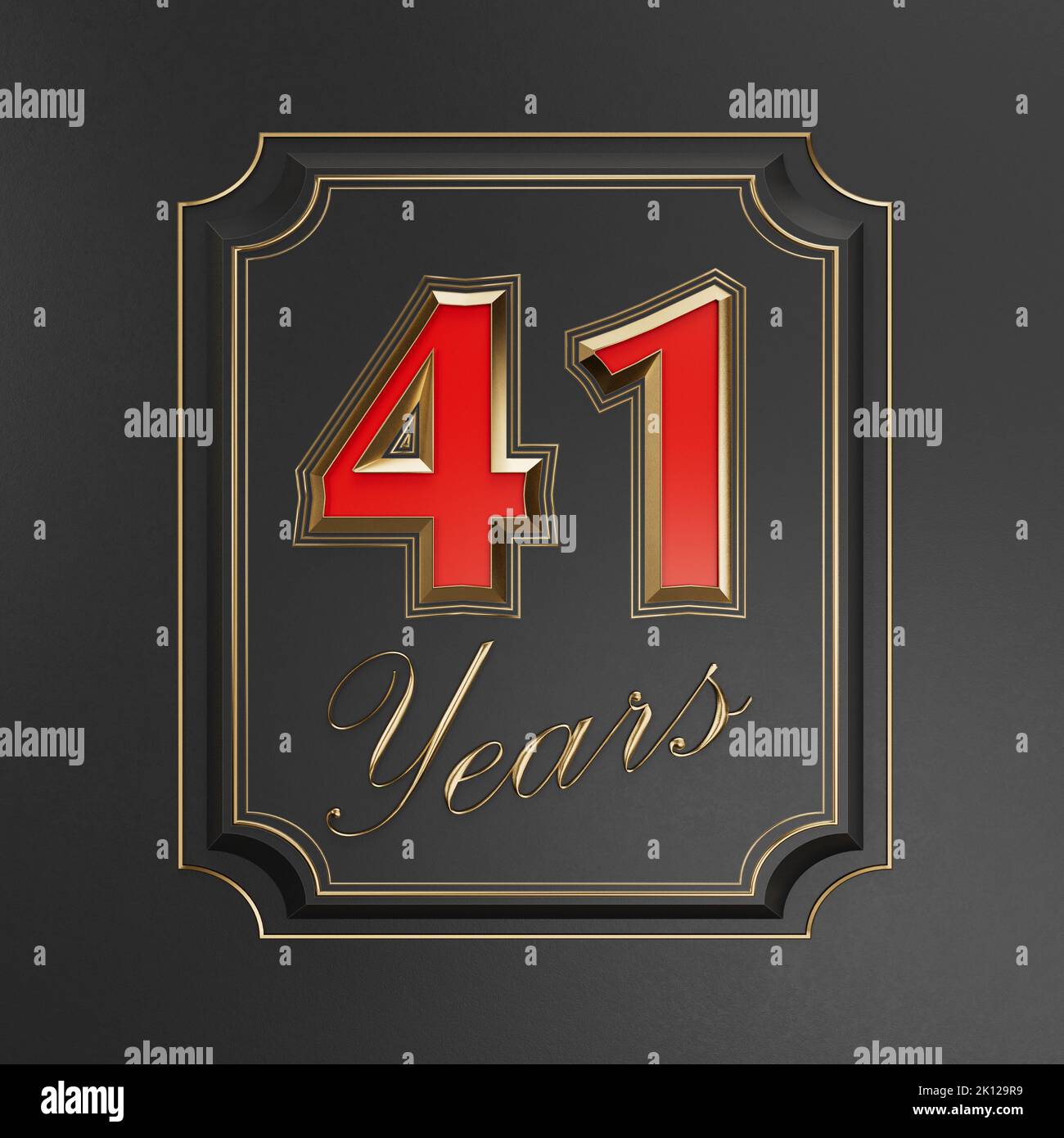 Red inscription forty-one years (41 years) with gold edges on a dark ...