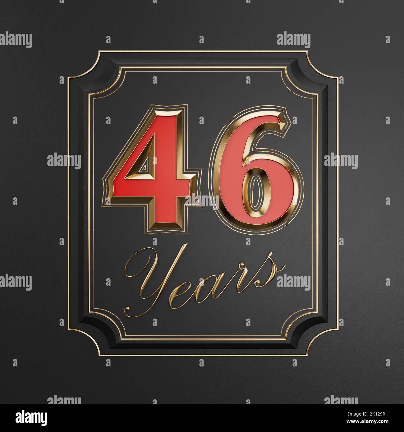 Red inscription forty-six years (46 years) with gold edges on a dark ...