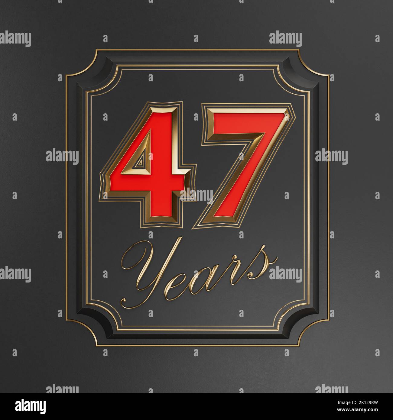 Red inscription forty-seven years (47 years) with gold edges on a dark ...