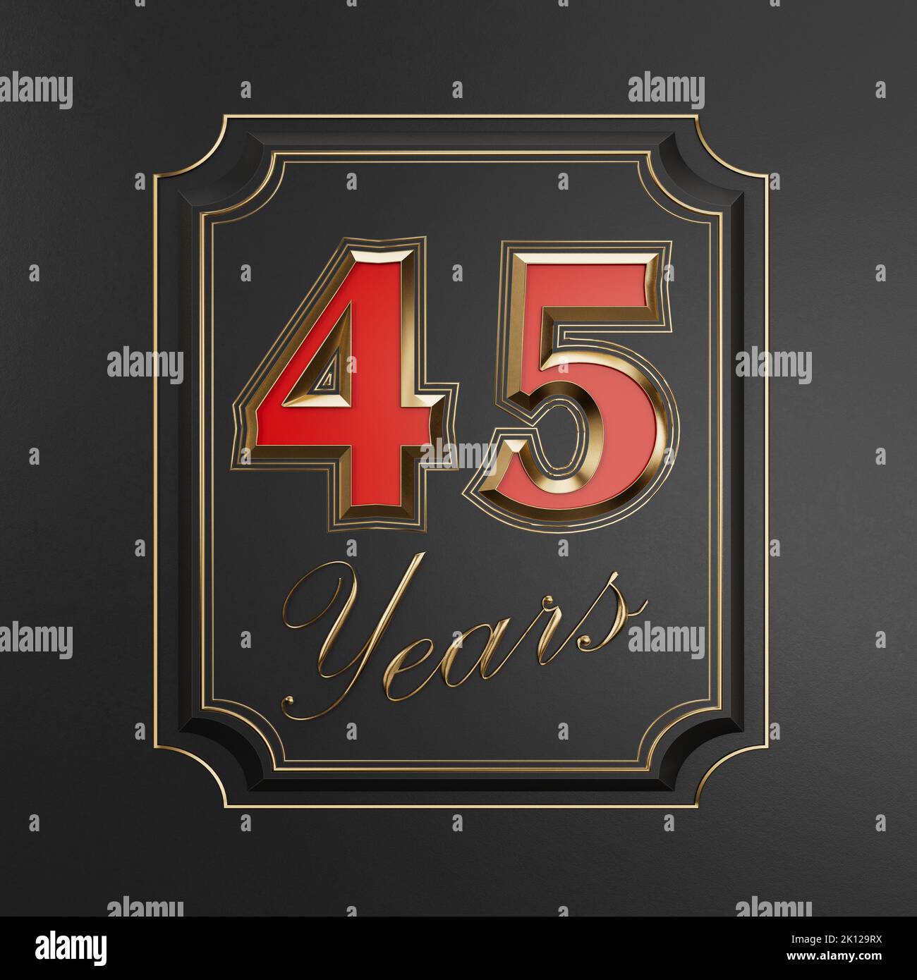 Red inscription forty-five years (45 years) with gold edges on a dark ...