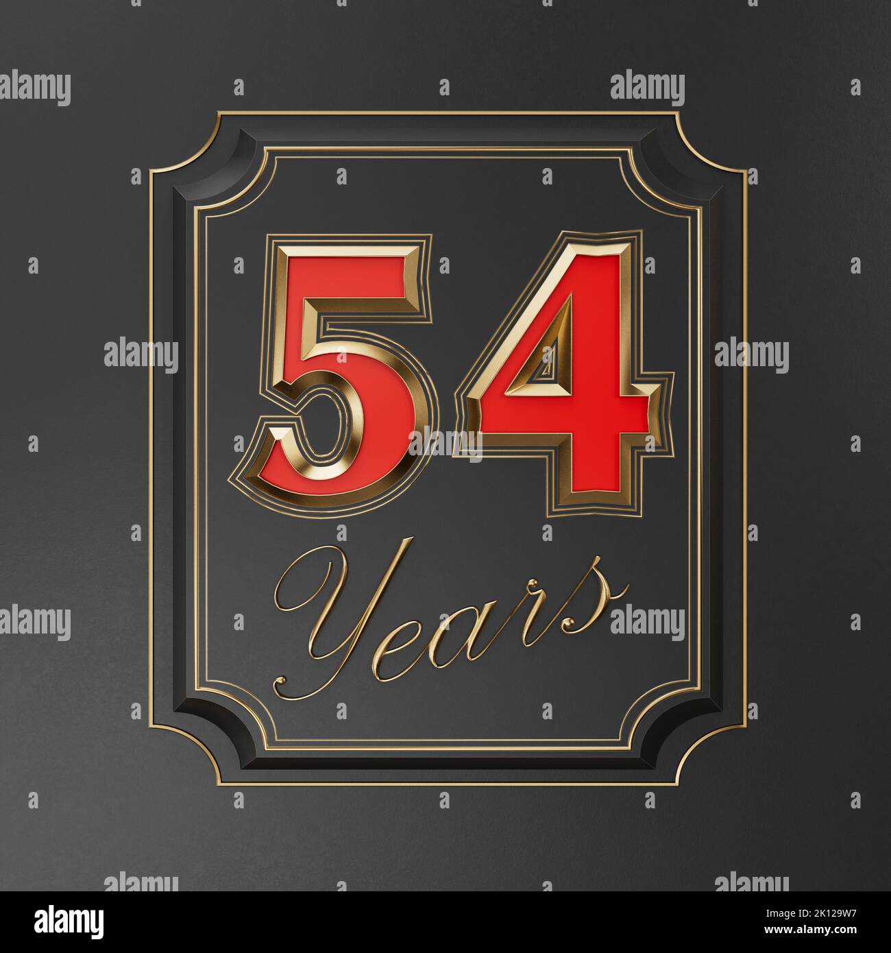 Red inscription fifty-four years (54 years) with gold edges on a dark ...