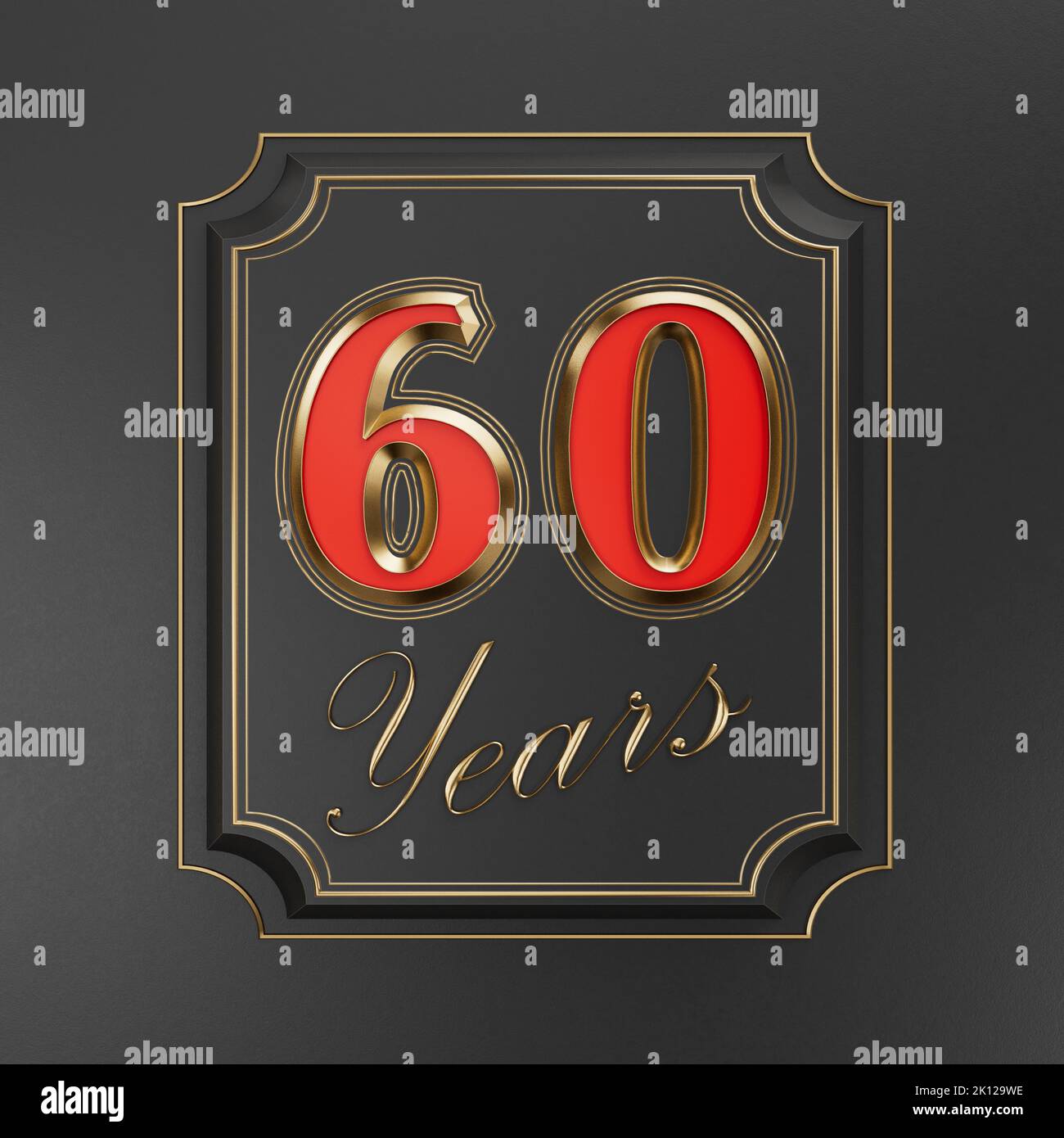 Red inscription sixty years (60 years) with gold edges on a dark ...
