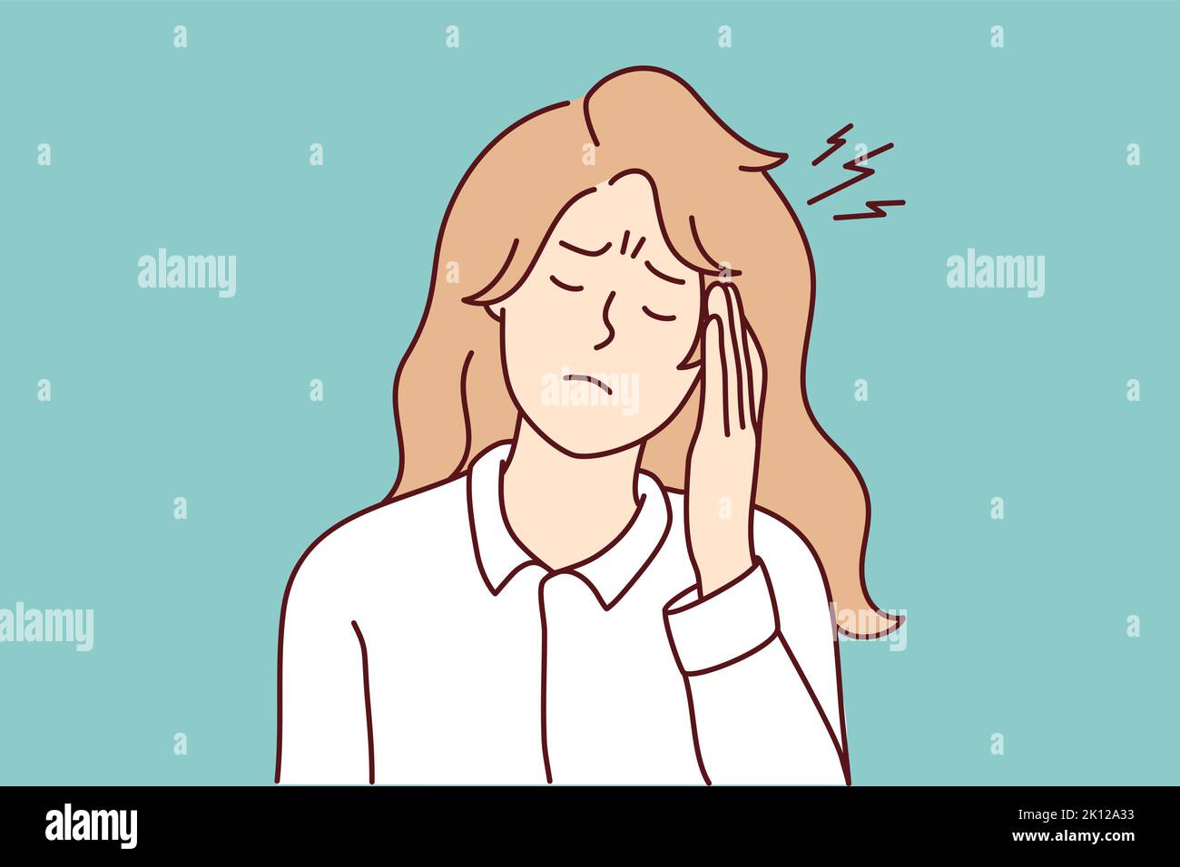 Unhappy young woman suffer from migraine or headache. Unhealthy girl ...