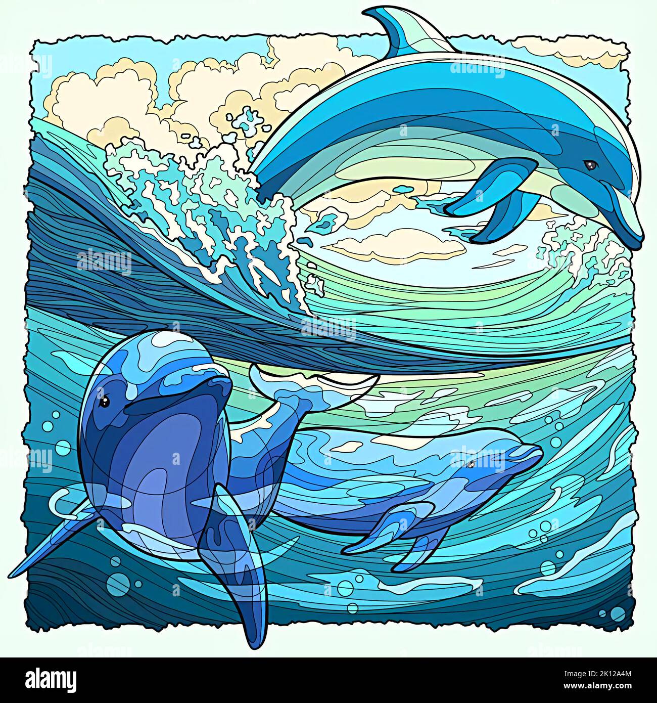 picture of a dolphin jumping into the water and two dolphins underwater ...