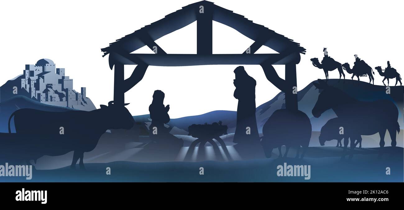 Christmas Nativity Scene Silhouette Stock Vector Image & Art - Alamy