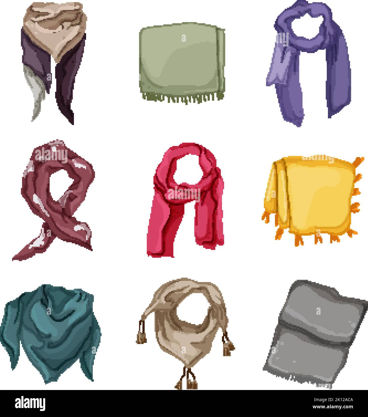 scarf women set cartoon vector illustration Stock Vector Image & Art ...