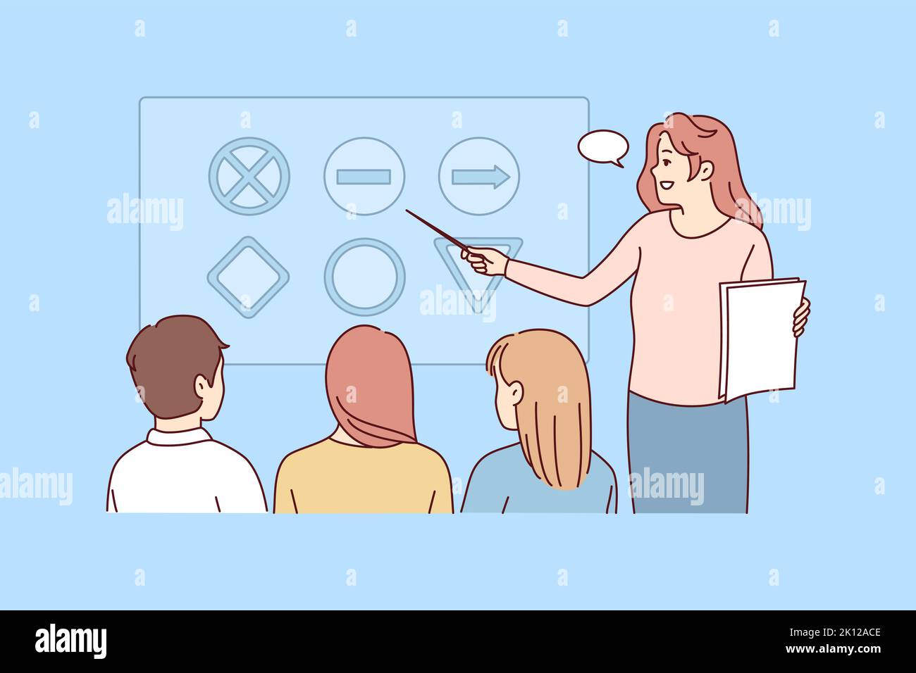 Female teacher make presentation in automotive courses. Woman tutor ...