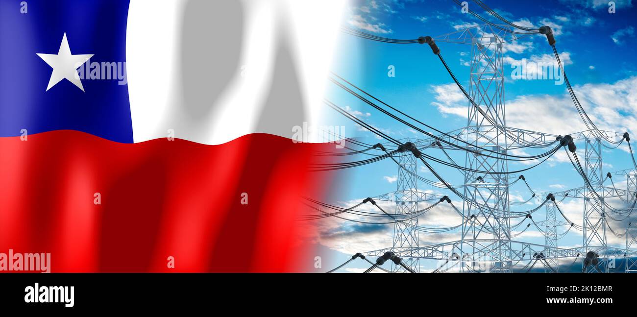 Chile - country flag and electricity pylons - 3D illustration Stock ...