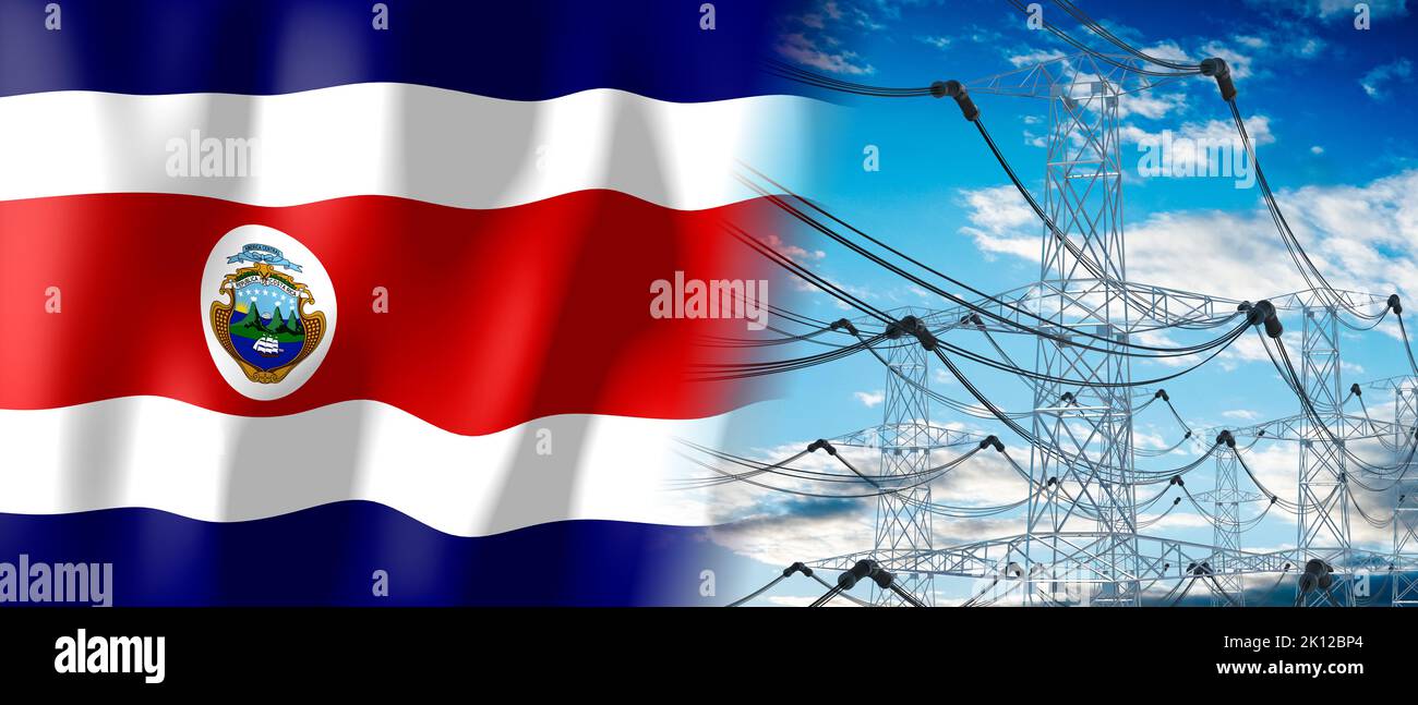 Costa Rica - country flag and electricity pylons - 3D illustration ...