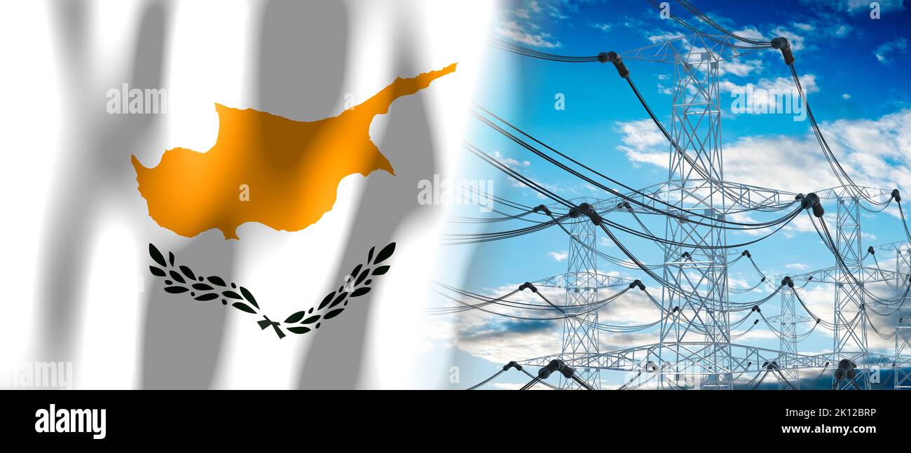 Cyprus - country flag and electricity pylons - 3D illustration Stock ...