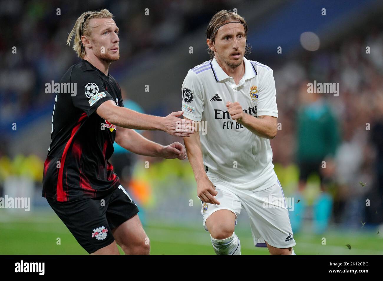 Emil Forsberg of RB Leipzig and Luka Modric of Real Madrid during the ...