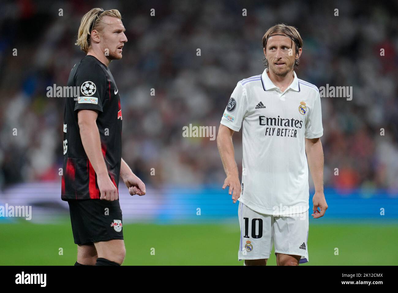 Emil Forsberg of RB Leipzig and Luka Modric of Real Madrid during the ...
