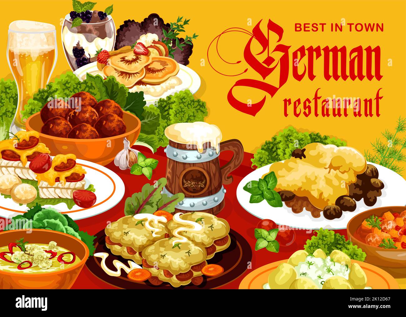 German cuisine restaurant menu cover, traditional food dishes and meals ...