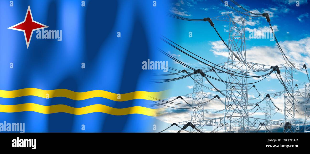 Aruba - country flag and electricity pylons - 3D illustration Stock ...