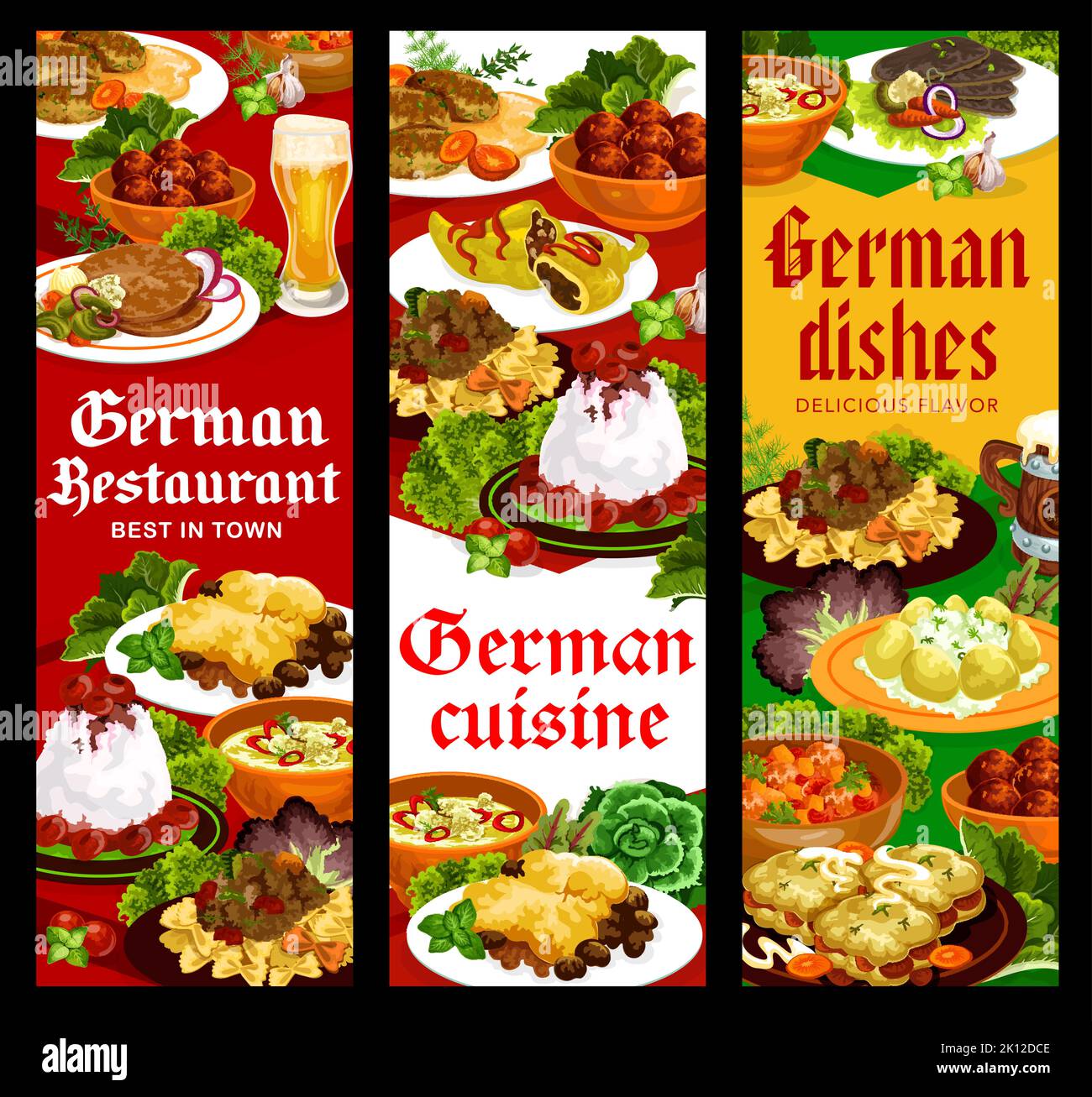 German cuisine food banners, dishes and restaurant meals, vector lunch ...