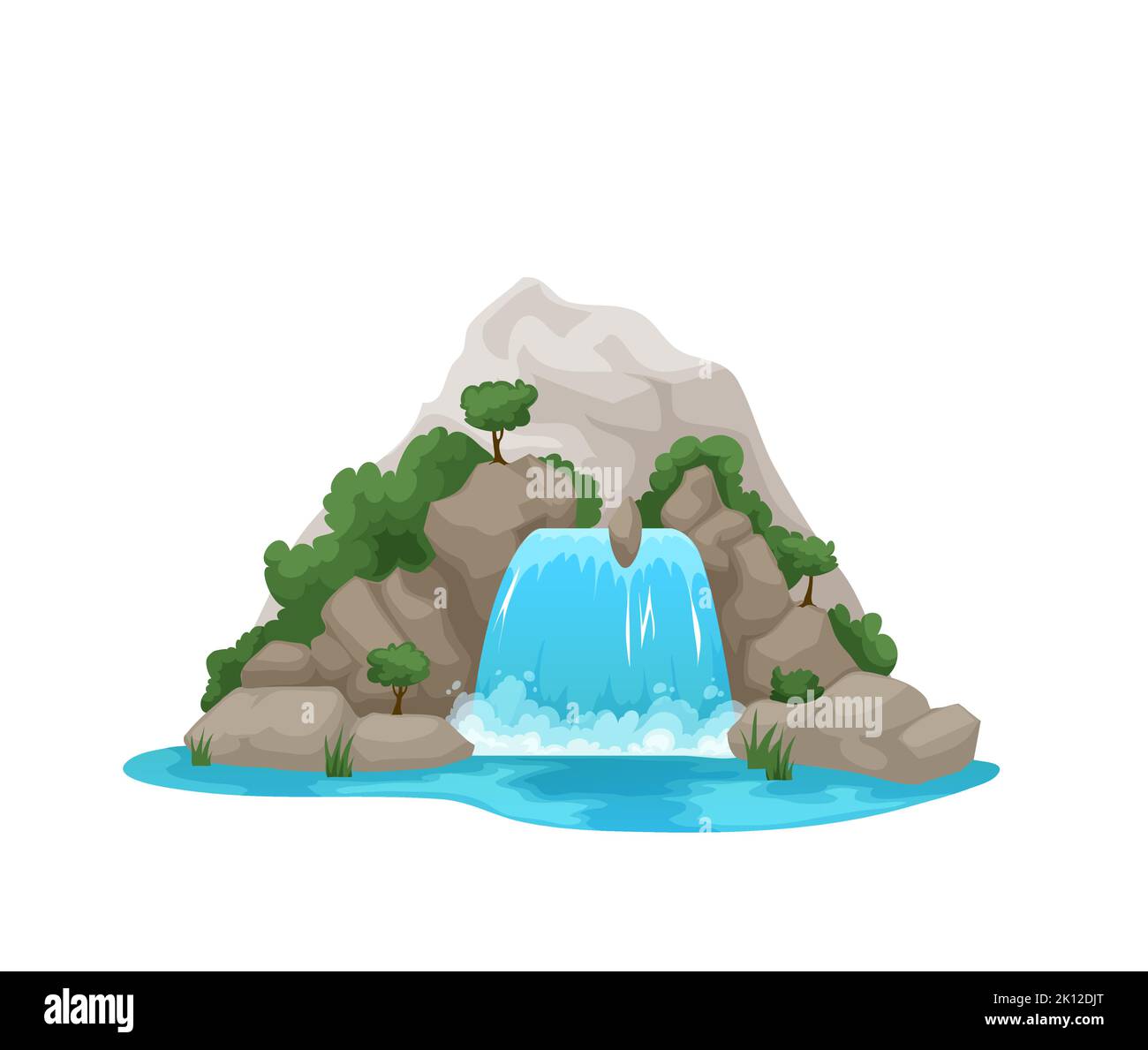 Cartoon river waterfall with forest trees, isolated water cascade ...