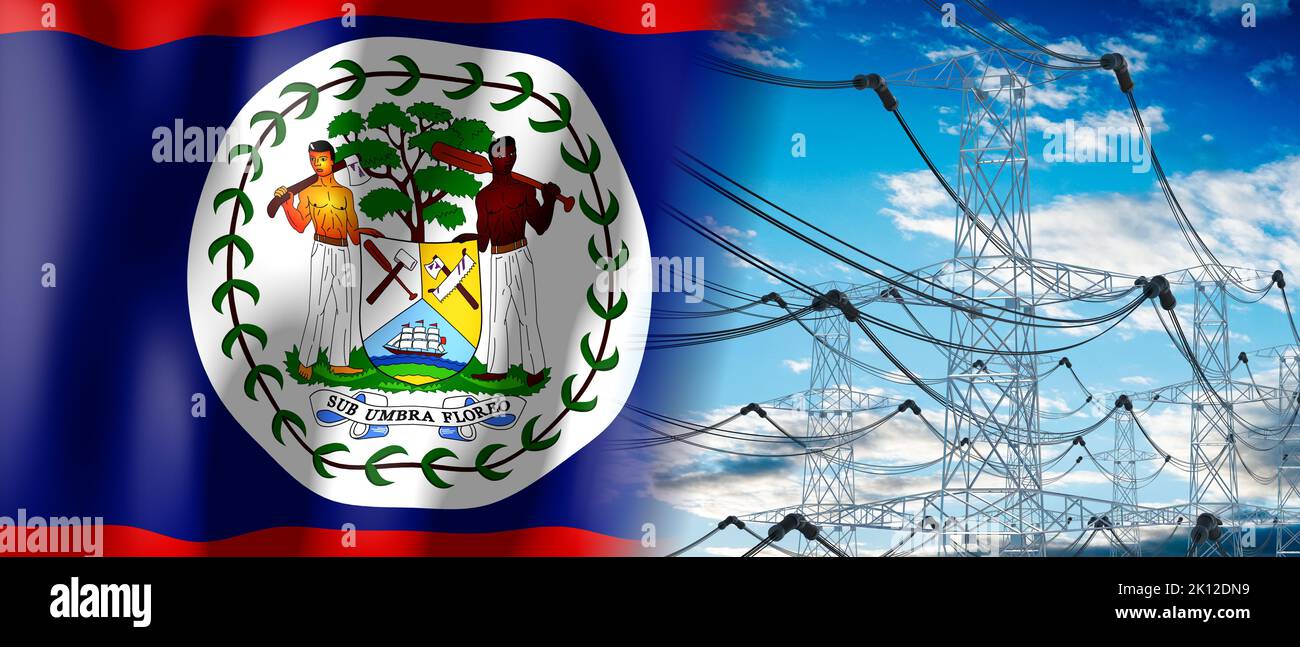Belize - country flag and electricity pylons - 3D illustration Stock ...