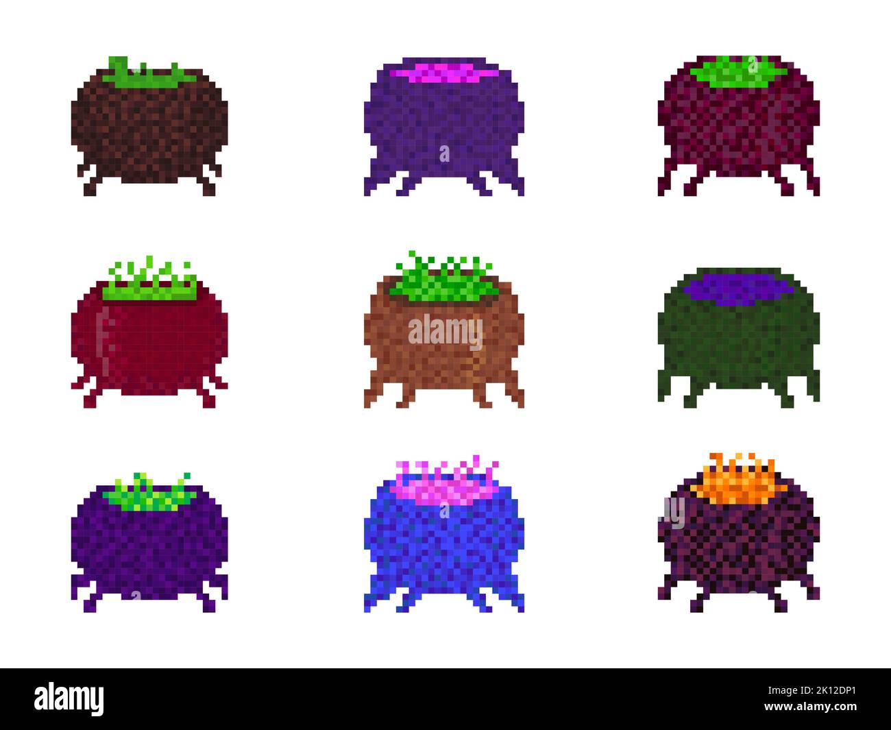 Witch cauldron in pixel art style. Halloween witch cauldron in 8-bit ...