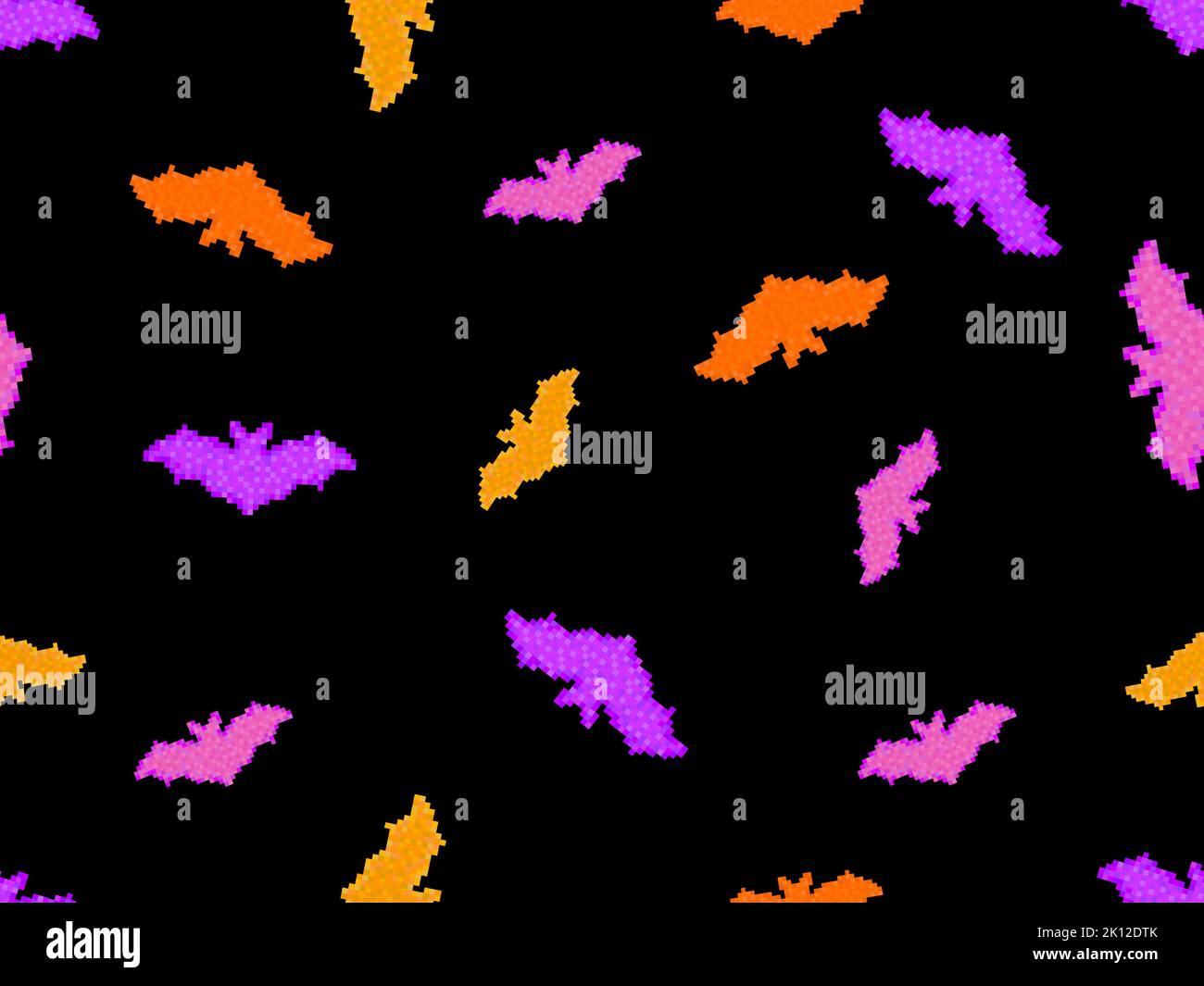 Pixel bats seamless pattern. Halloween background with bats in pixel ...