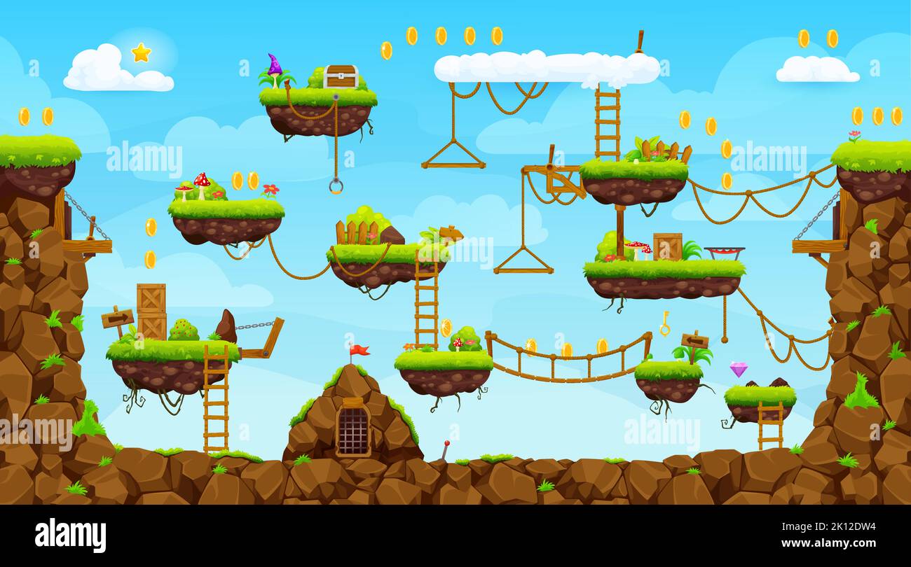 Arcade Game Level Map Intefrace Platform Stairs Coins Bonus And