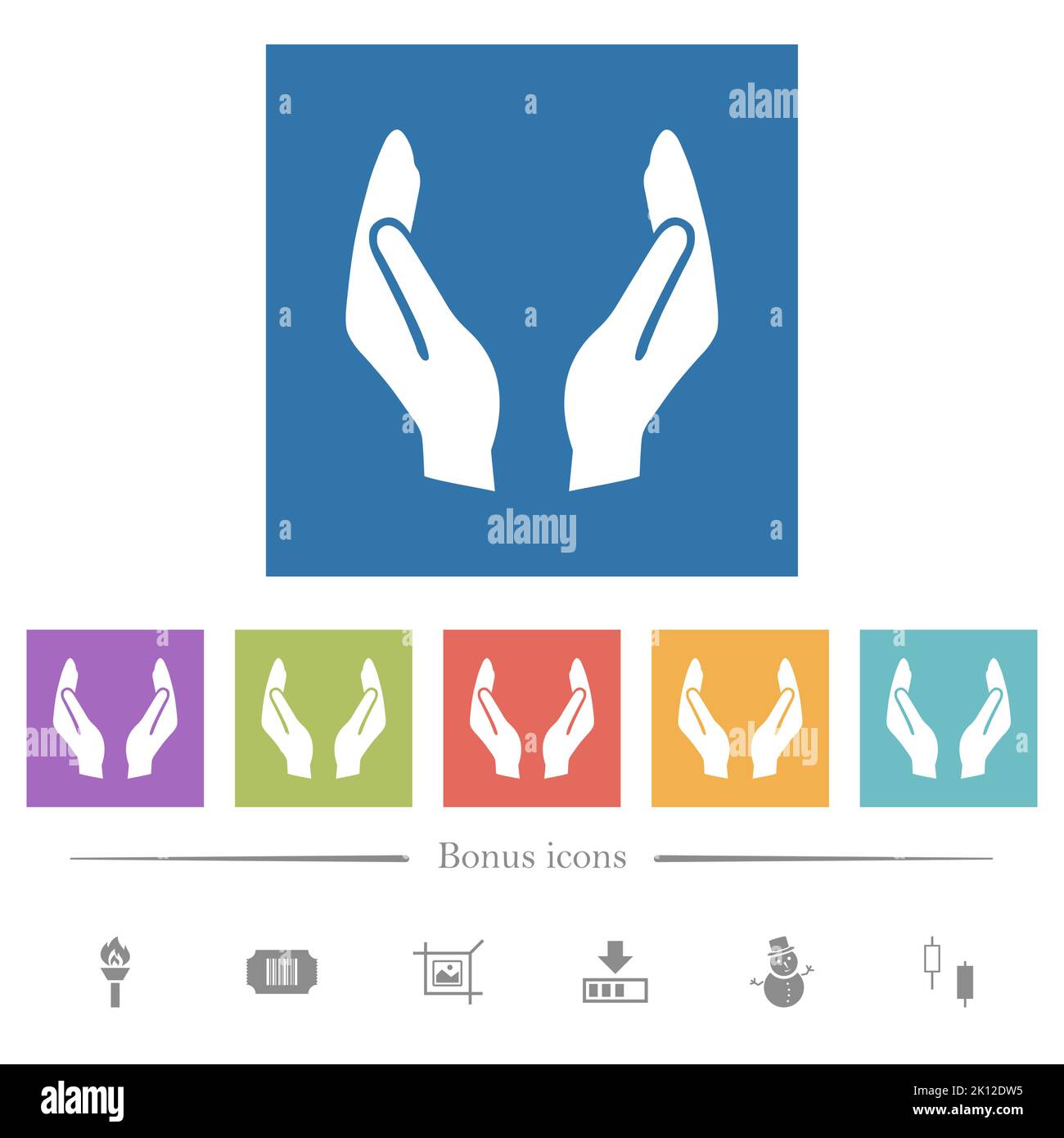 Empty protecting hands solid flat white icons in square backgrounds. 6 ...