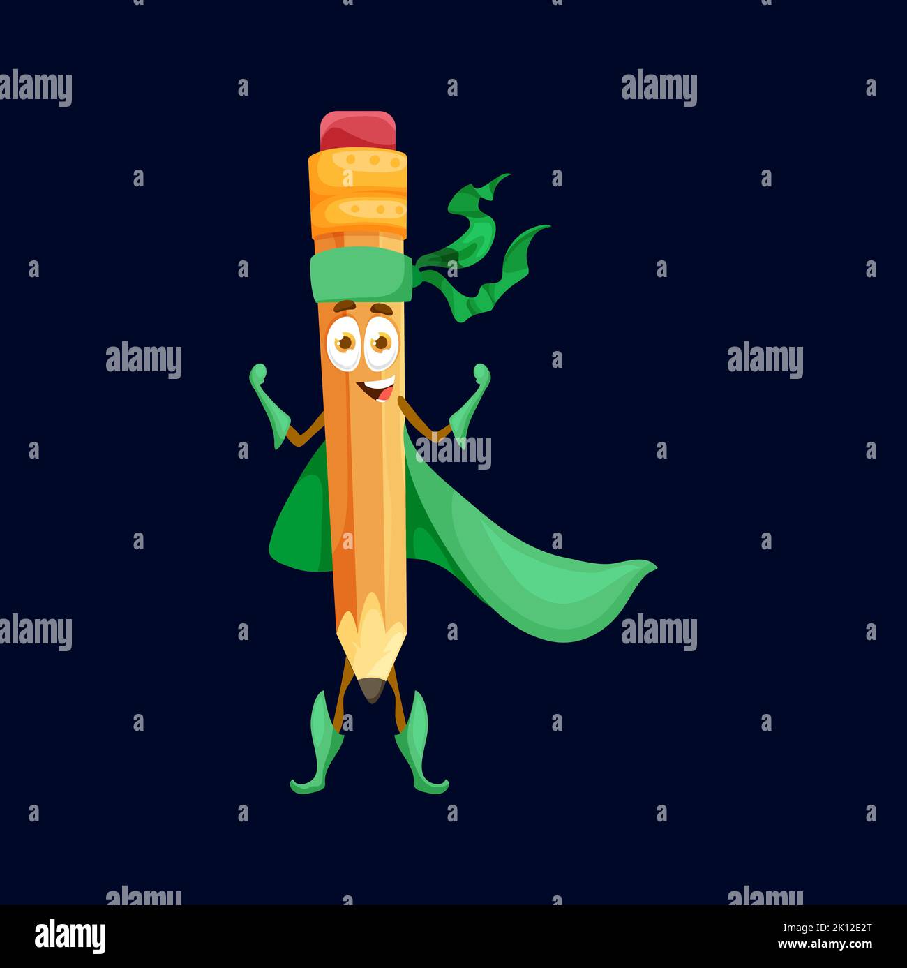 Cartoon funny pencil superhero character. Isolated vector school or ...