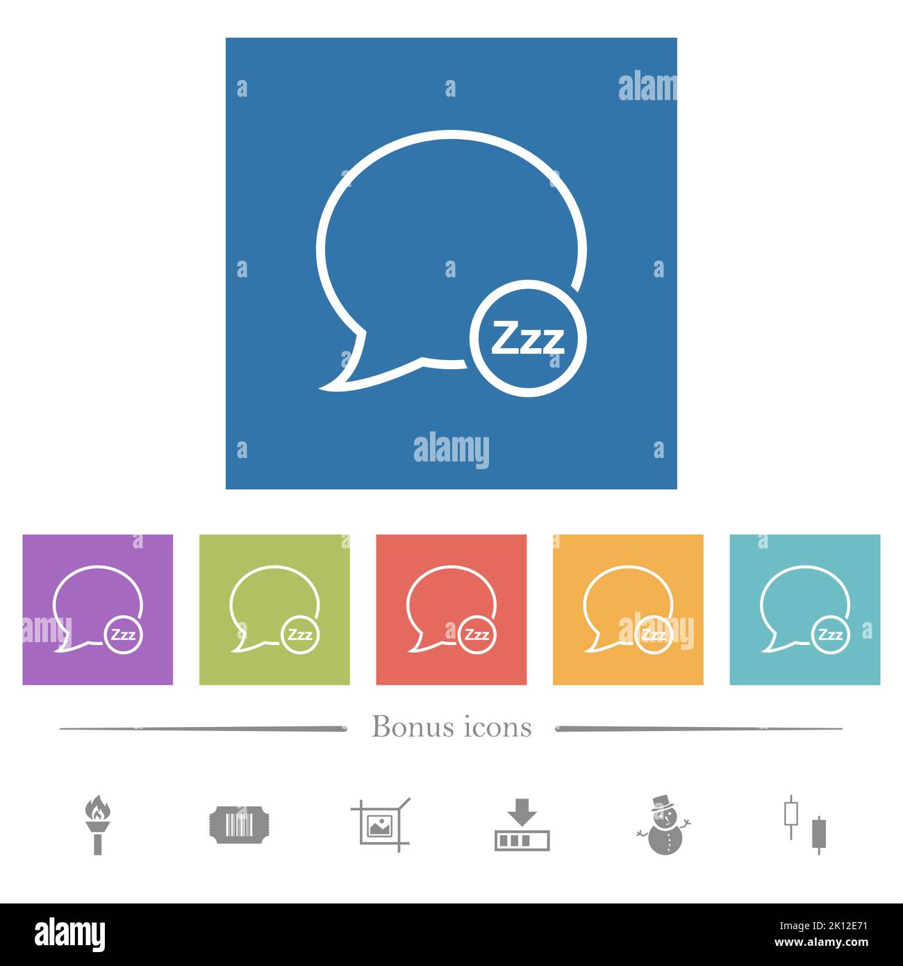 Message sleep outline flat white icons in square backgrounds. 6 bonus ...