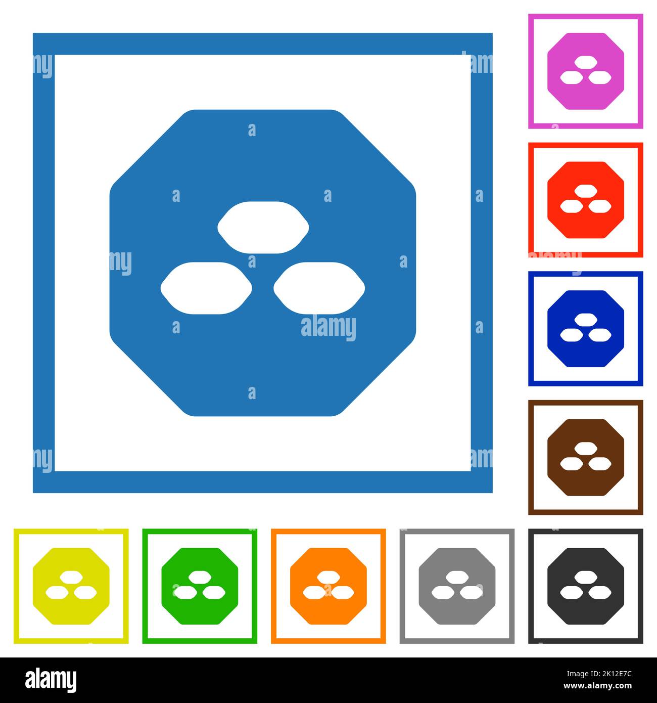 Octagon shaped coal sanction sign solid flat color icons in square ...