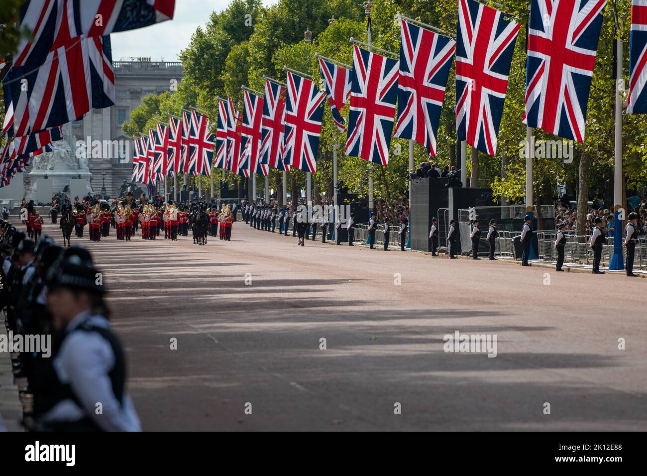 The coffin carrying Queen Elizabeth II photographed along The Mall ...