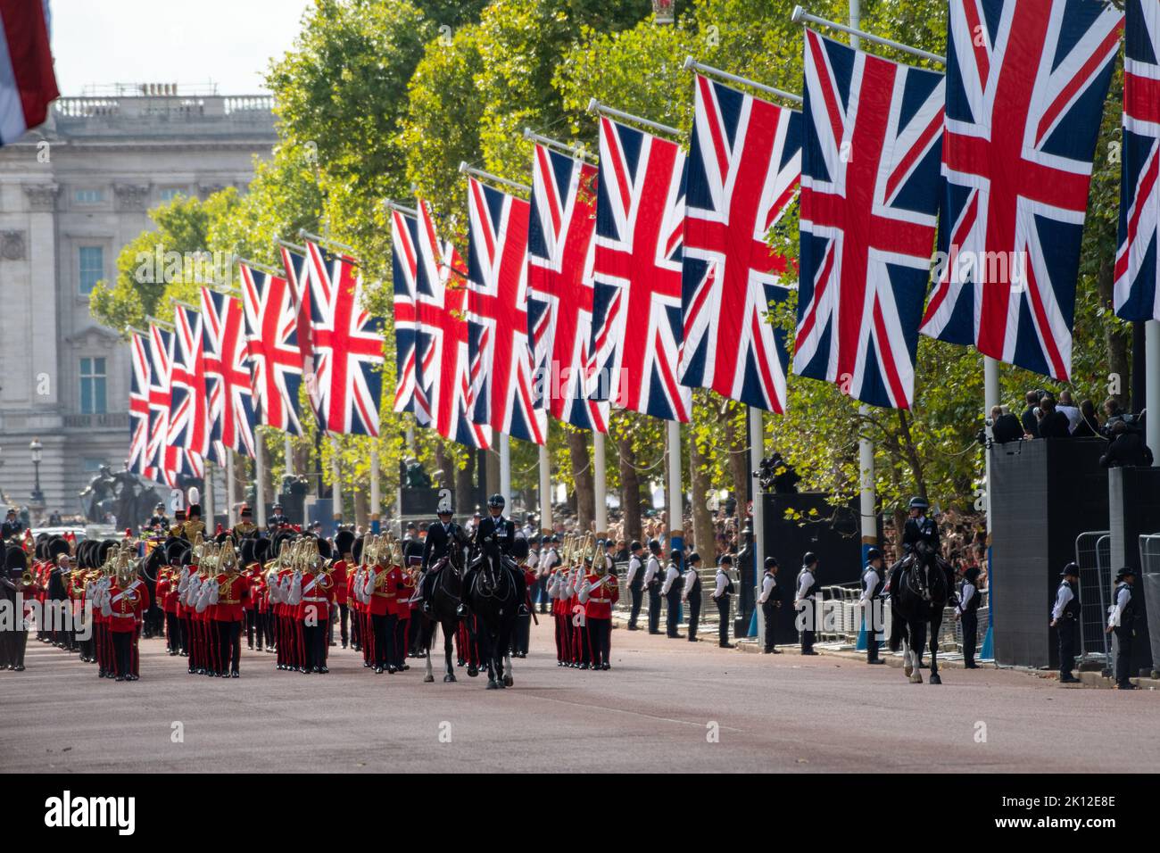 The coffin carrying Queen Elizabeth II photographed along The Mall ...