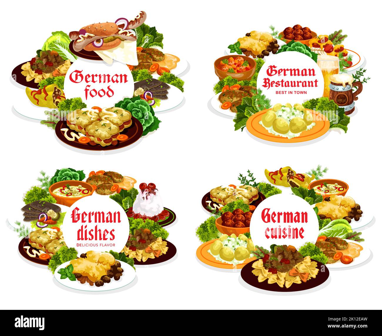 German cuisine food dishes, lunch and dinner meals, vector restaurant ...