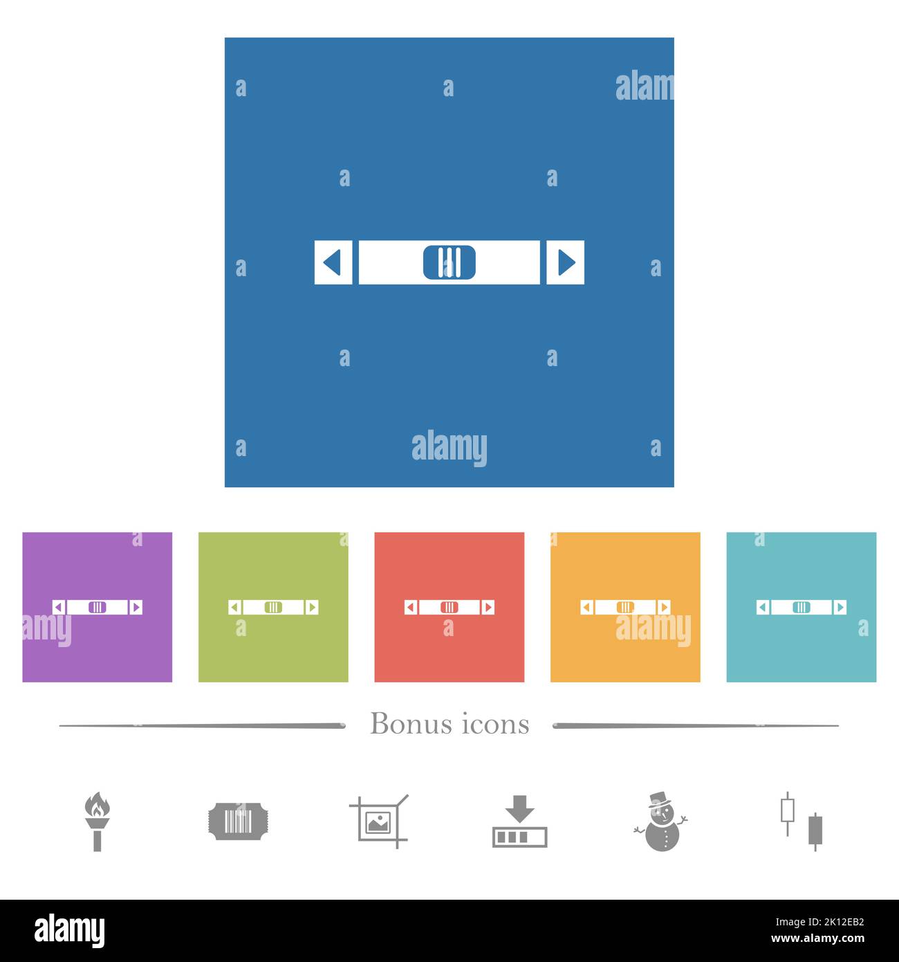 Horizontal scroll bar flat white icons in square backgrounds. 6 bonus ...