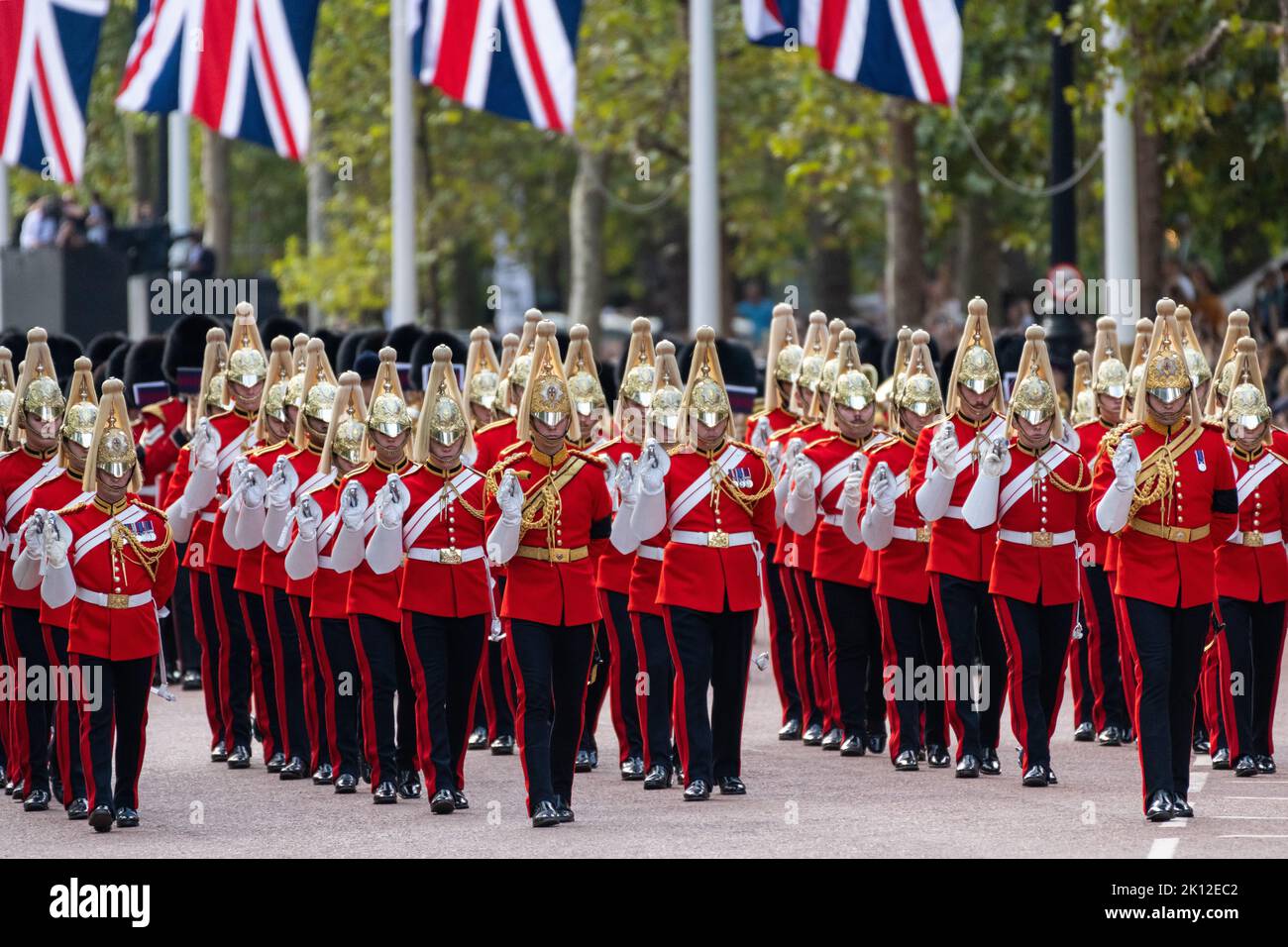 The coffin carrying Queen Elizabeth II photographed along The Mall ...