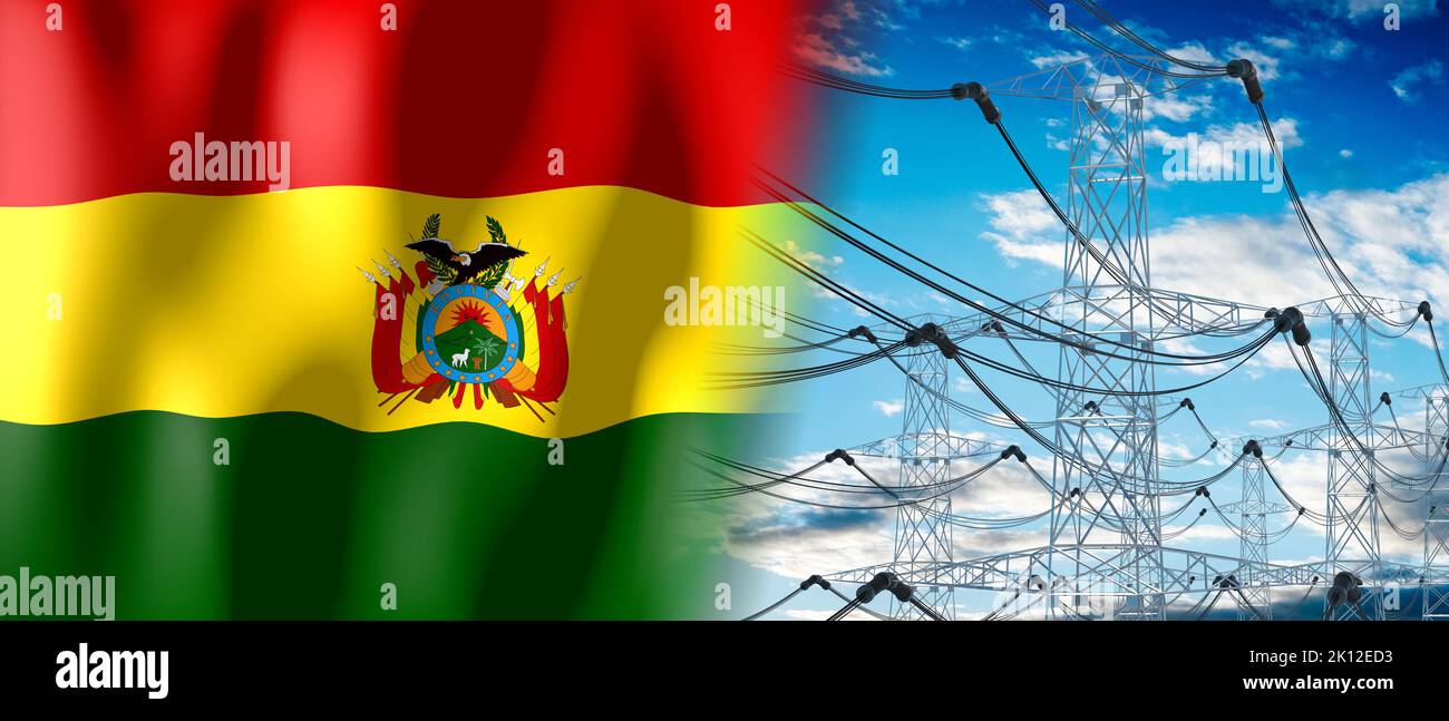 Bolivia - country flag and electricity pylons - 3D illustration Stock ...