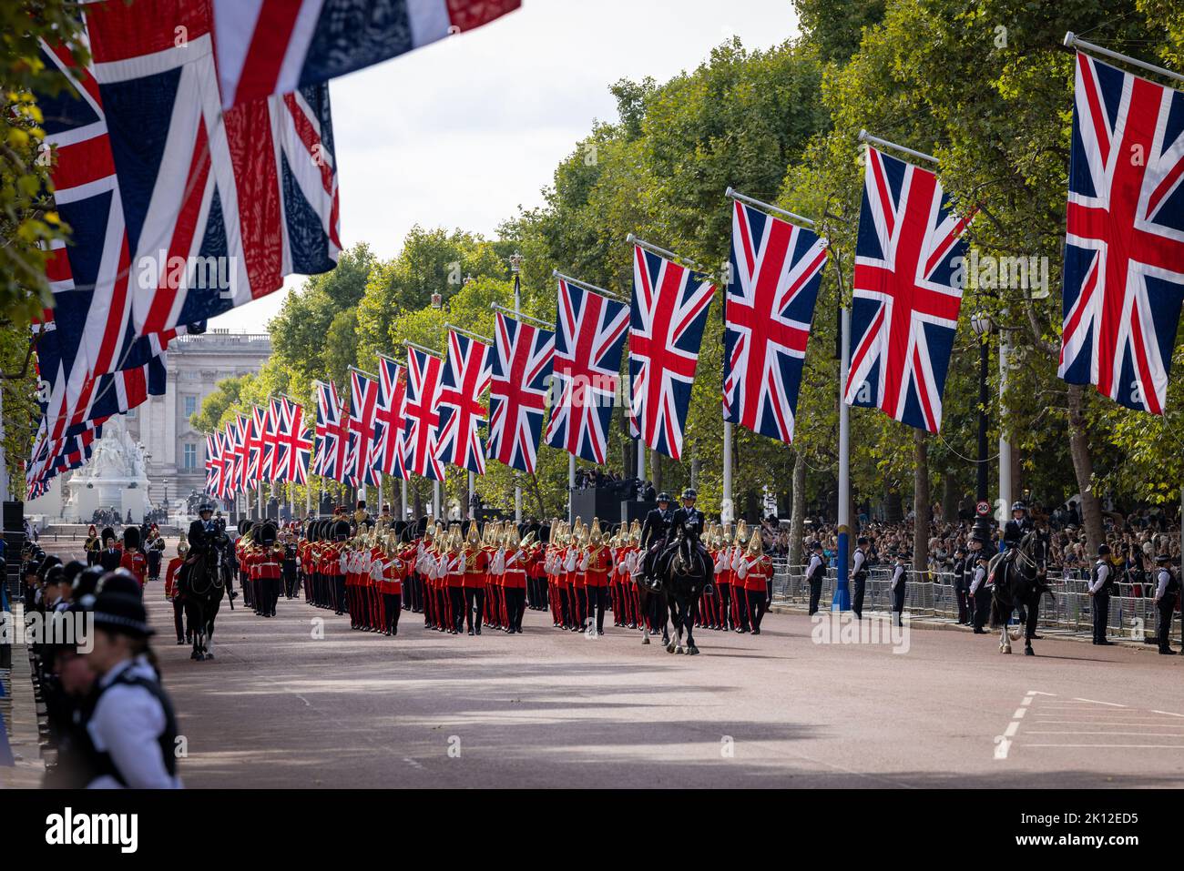 The coffin carrying Queen Elizabeth II photographed along The Mall ...