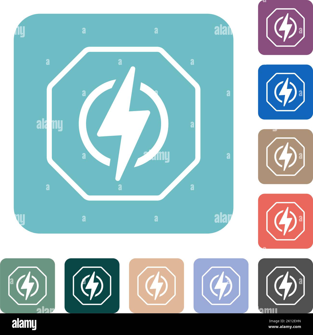 Octagon shaped electricity energy sanction sign solid white flat icons ...