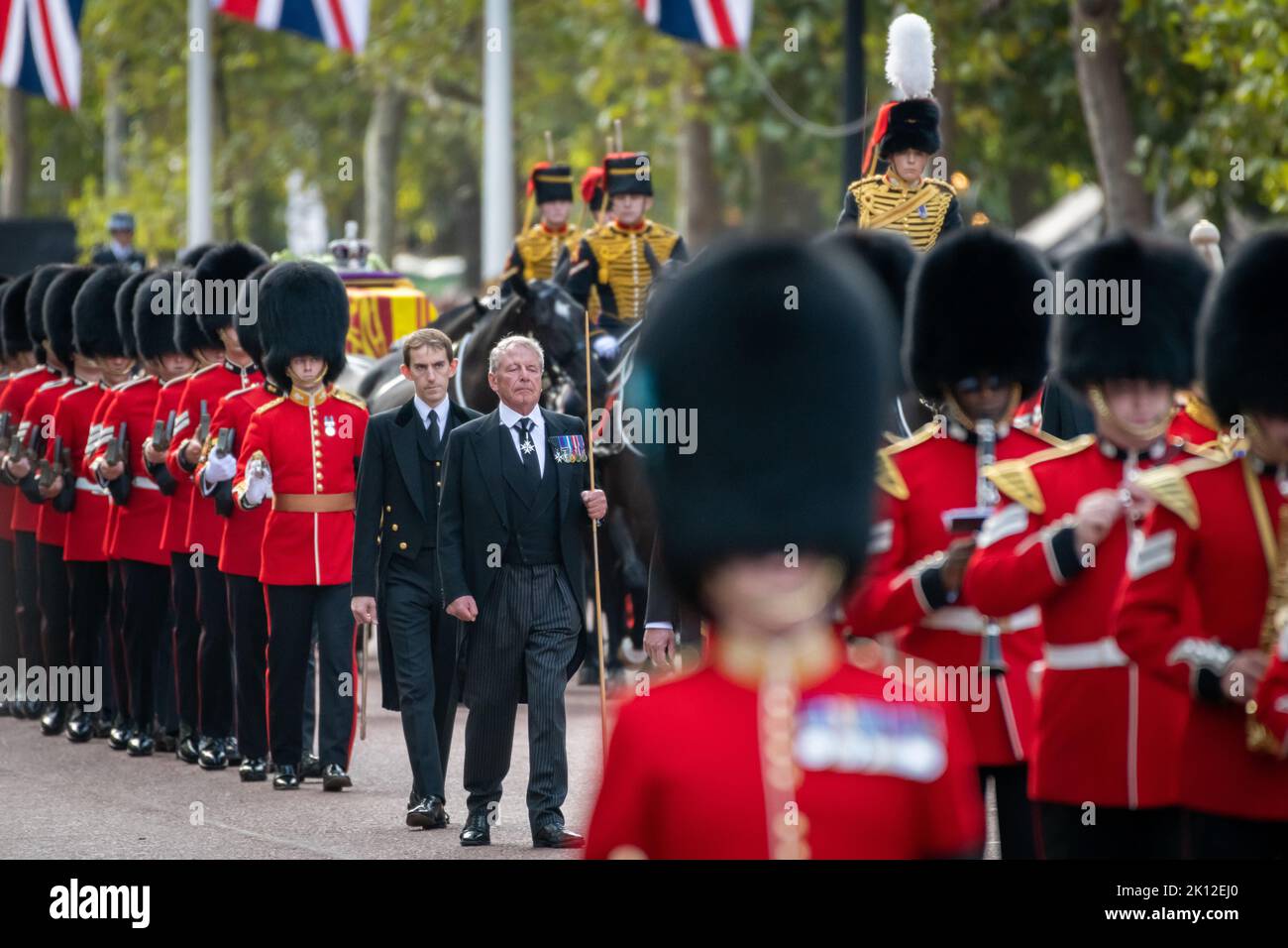 The coffin carrying Queen Elizabeth II photographed along The Mall ...