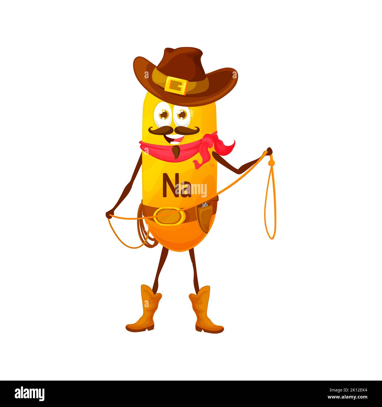 Sodium or natrium micronutrient cowboy character. Funny vector Na ...