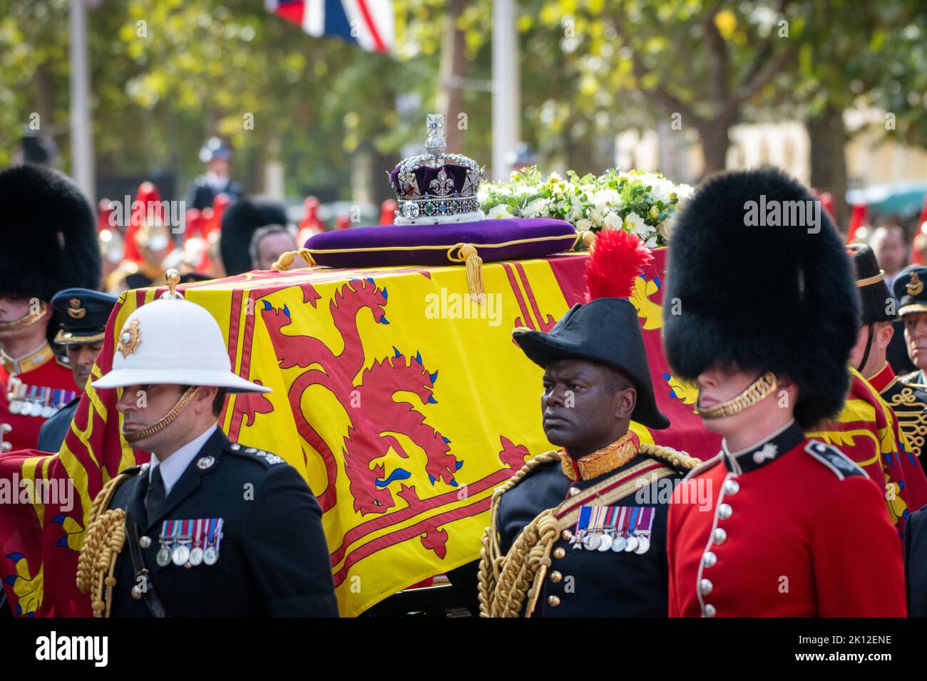 The coffin carrying Queen Elizabeth II photographed along The Mall ...